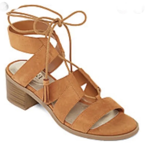 a.n.a | Shoes | Ana Womens Laceup Ankle Wrap Block Heel Cognac Faux ...